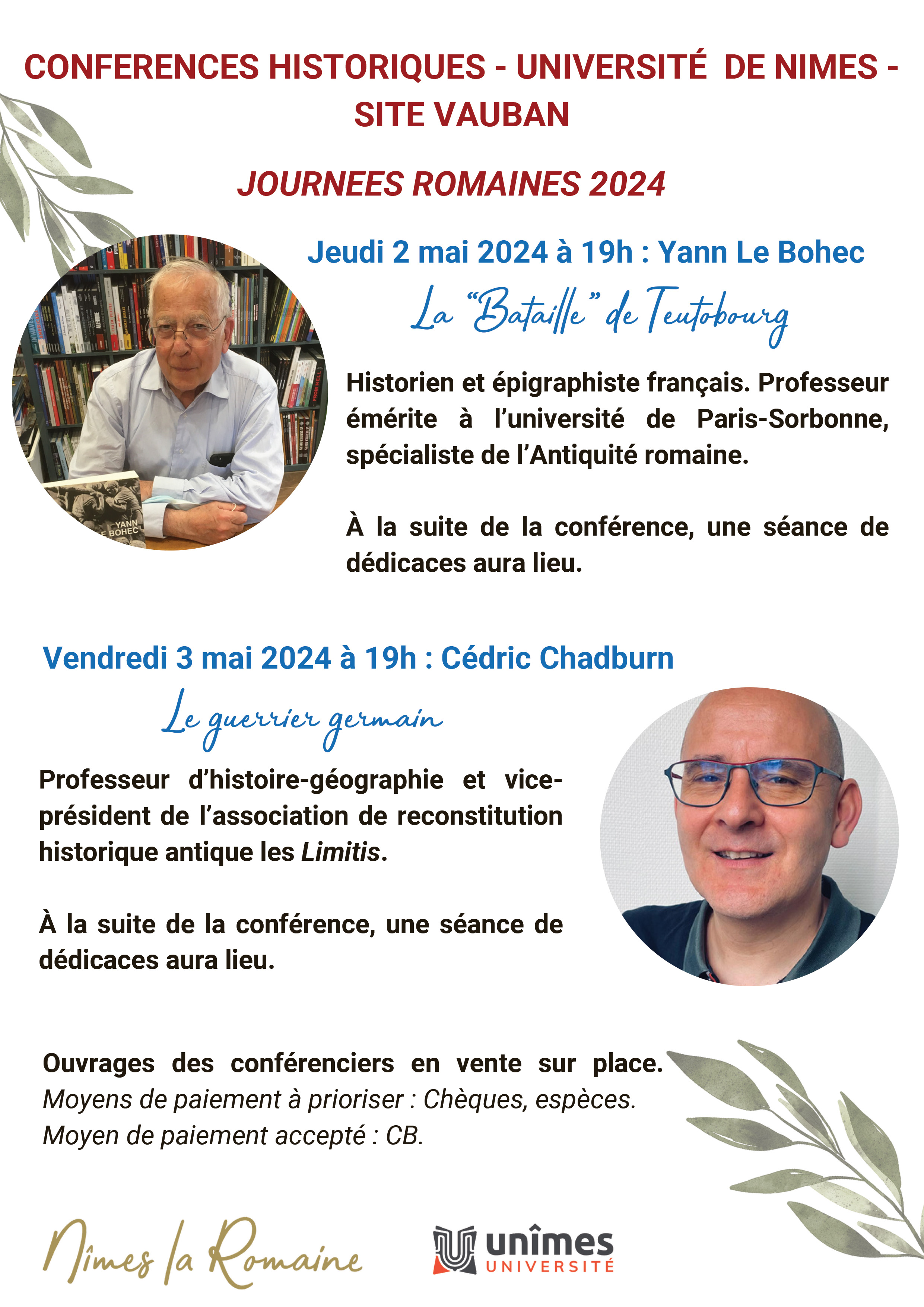 Conférences historiques Journées romaines - Nîmes Université